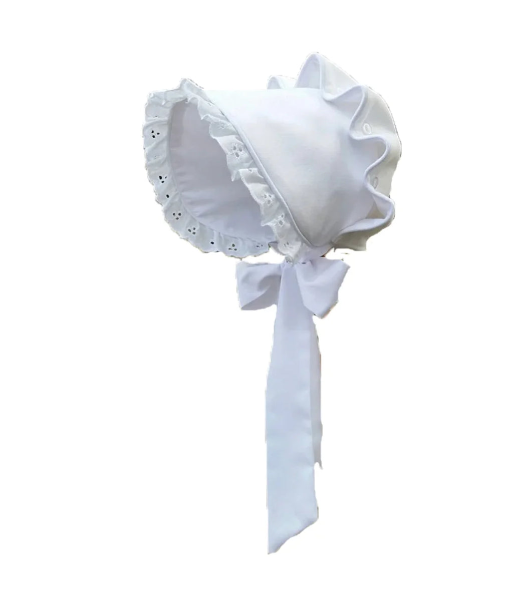 WHITE SOUTHERN BONNET WITH LACE – Southern Sorelle Embroidery Boutique