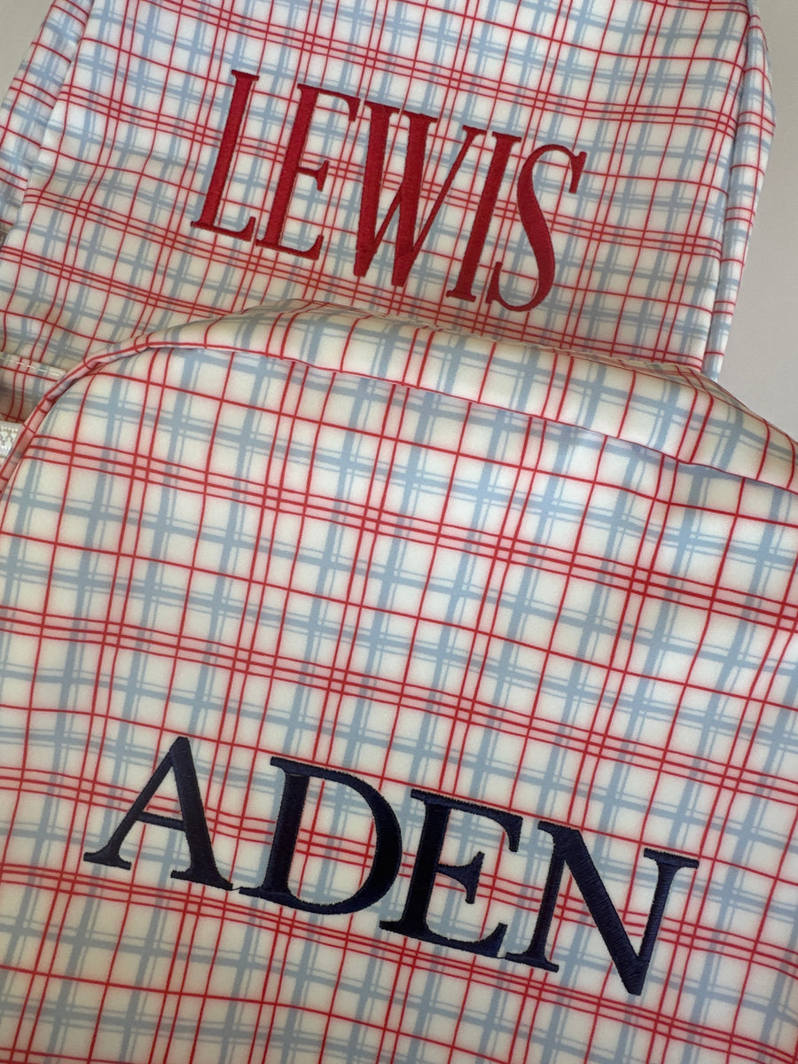 CLASSIC PLAID RED WEEKENDER – Southern Sorelle Embroidery Boutique