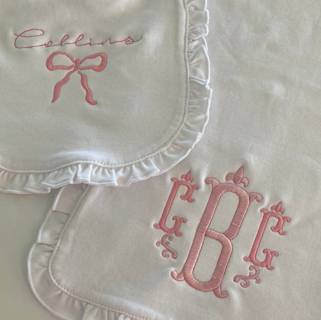 SOLID WHITE ESSENTIALS BURP CLOTH - WHITE RUFFLE TRIM – Southern ...